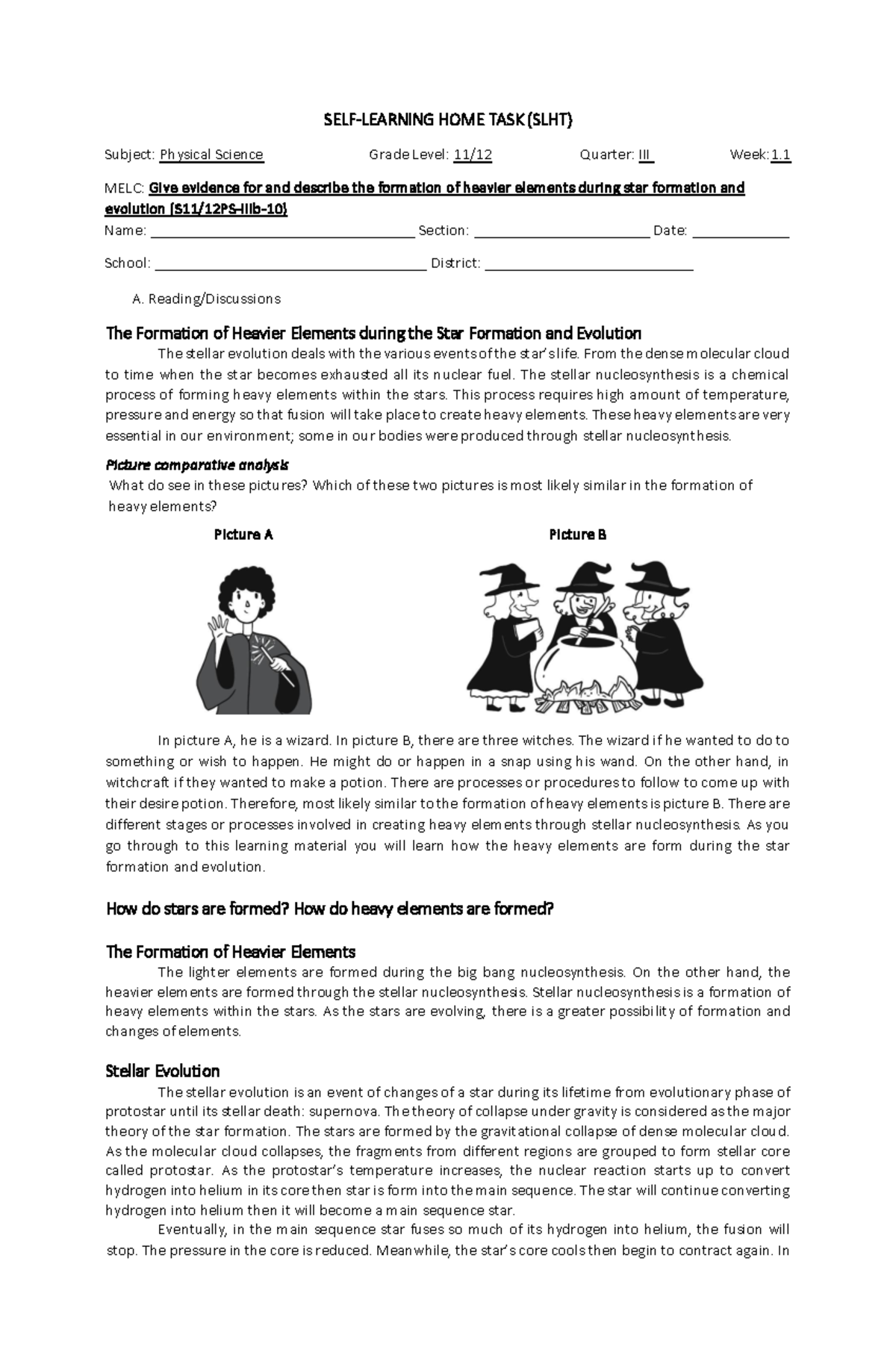Slht week 1.1 physical science - SELF-LEARNING HOME TASK (SLHT) Subject ...