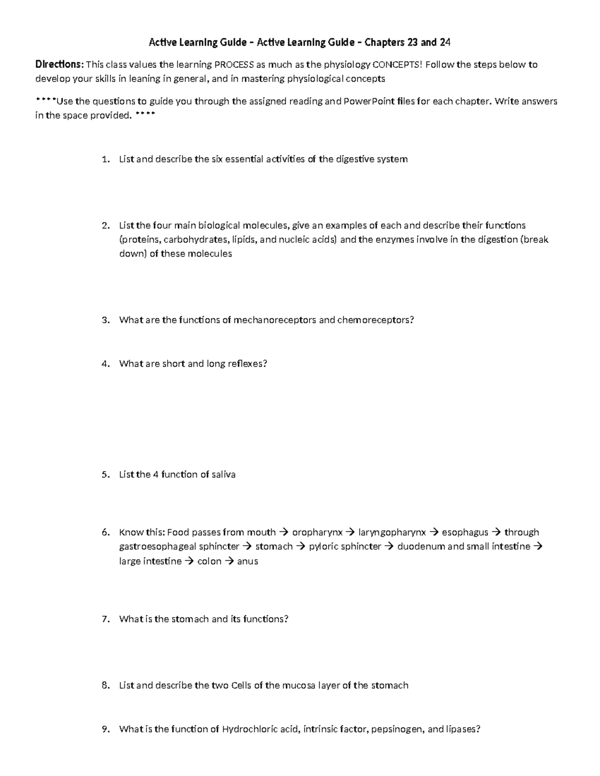 how the body works. chapter 23, 24, 25, 27, 28 - Active Learning Guide ...