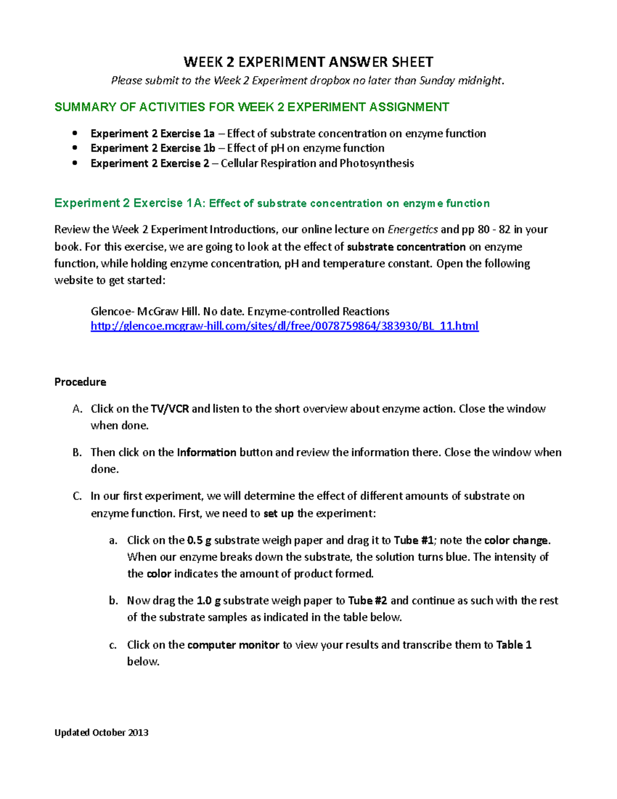 Week 2 Experiment Answer Sheet - WEEK 2 EXPERIMENT ANSWER SHEET Please ...