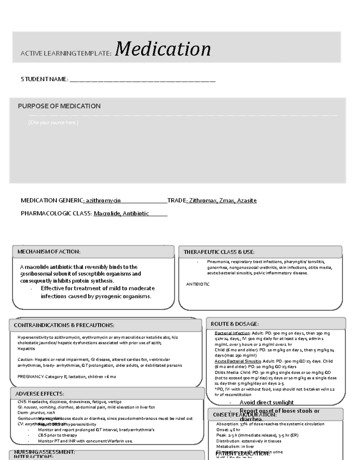 Azithromycin Medcard 2 - STUDENT NAME ...