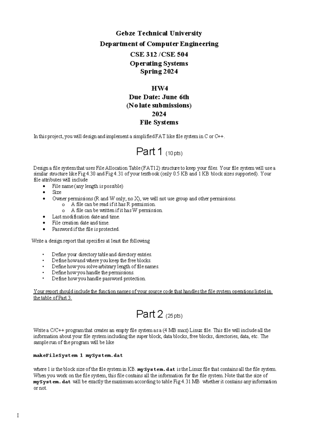 CSE 312 OS Hw2 2024 - Operating System homework 2 - I Gebze Technical University Department of ...