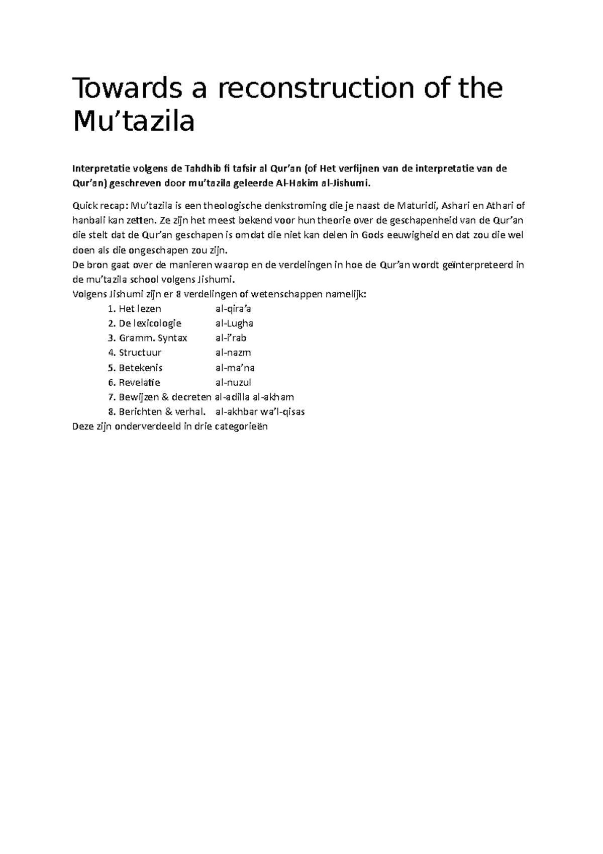 Towards a reconstruction of the Mu'tazila - Towards a reconstruction of ...