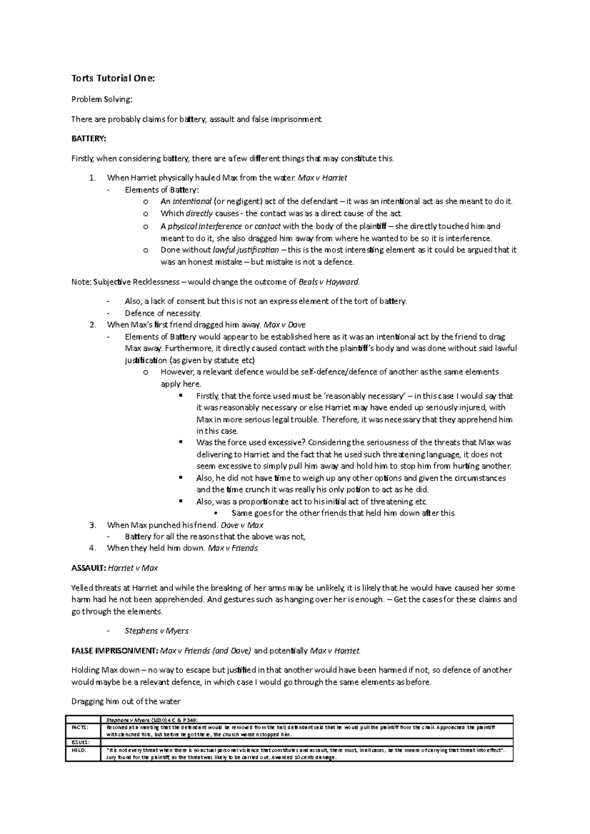 Tutorial Problems - Torts Tutorial One: Problem Solving: There are ...