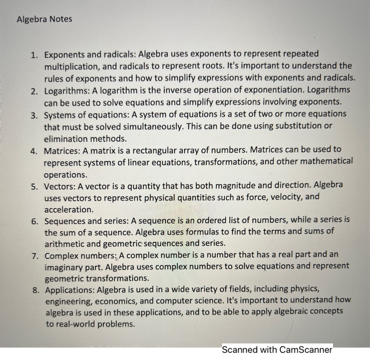Algebra notes 1 - Algebra Notes 1. Exponents and radicals: Algebra uses ...