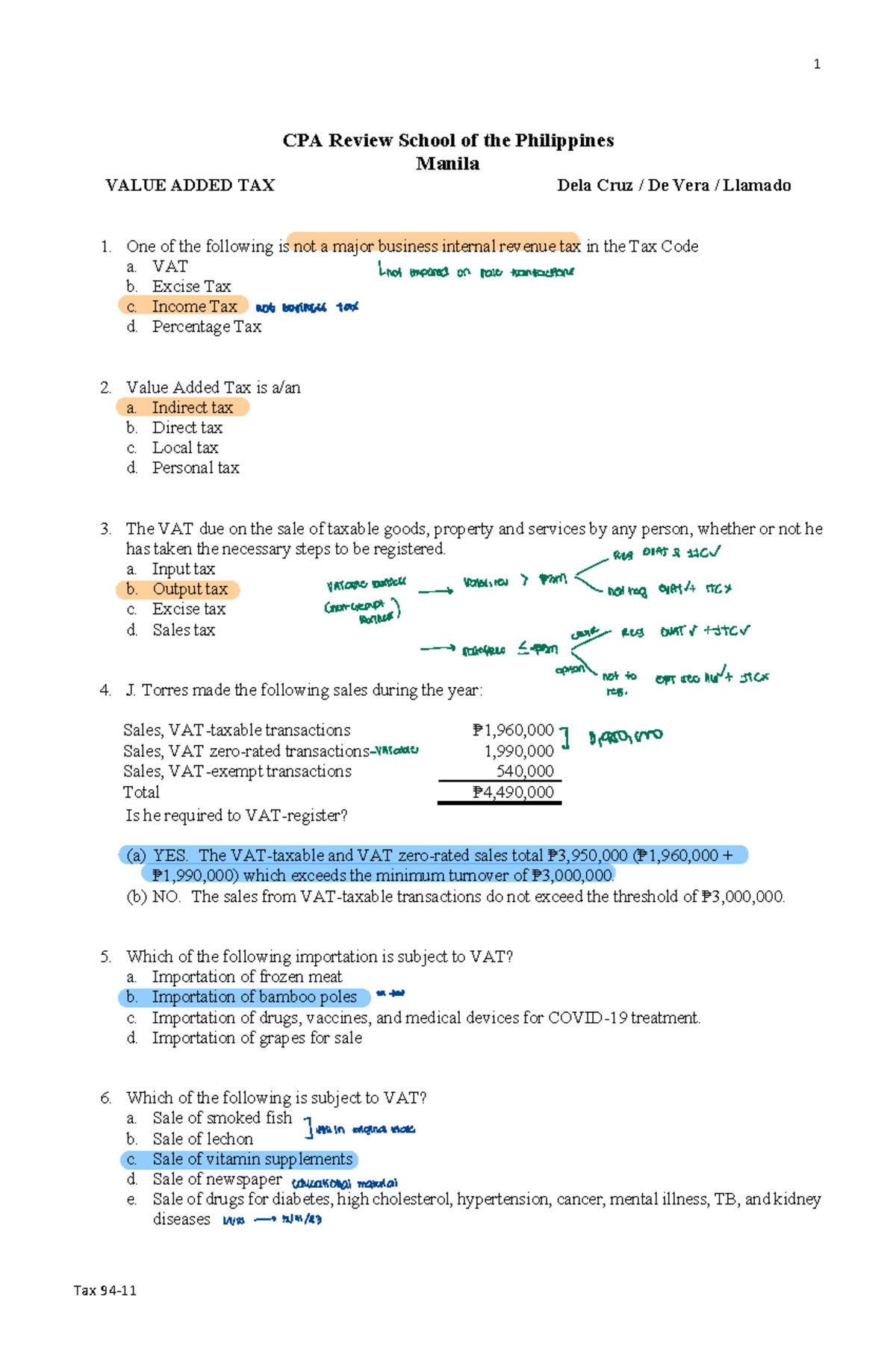94-11 VAT, Opt Excise Taxes DST - CPA Review School of the Philippines Manila VALUE ADDED TAX ...