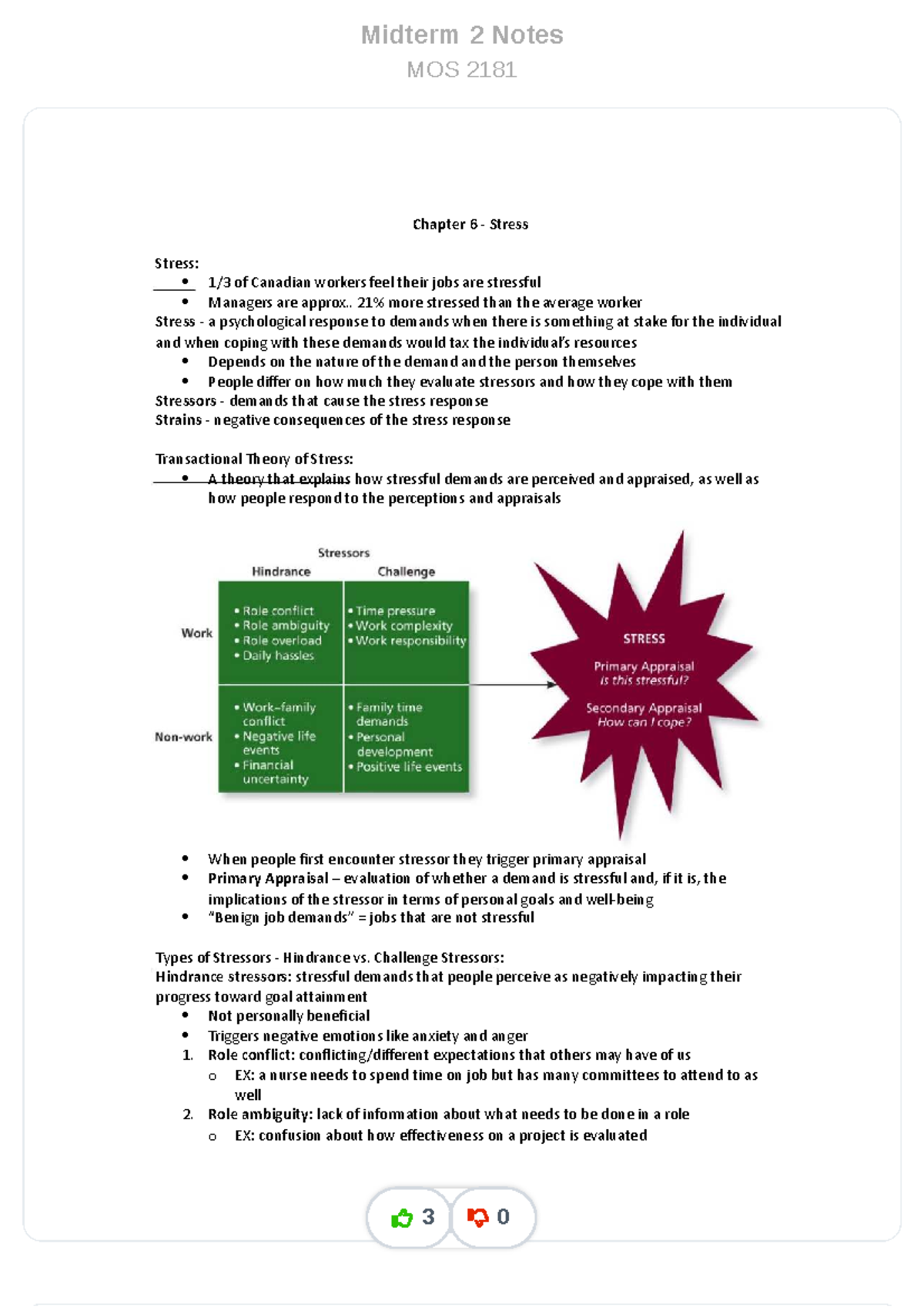 OB Notes For Final - Midterm 2 Notes MOS 2181 Chapter 6 - Stress Stress ...