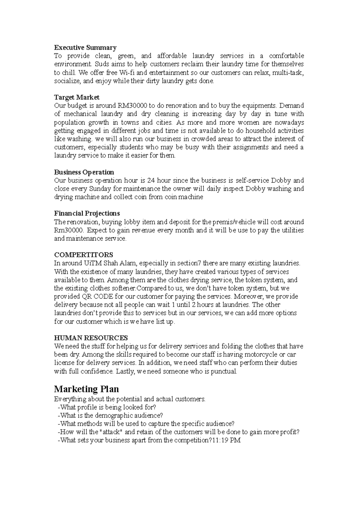 Draft Business Plan group 3 - Executive Summary To provide clean, green ...