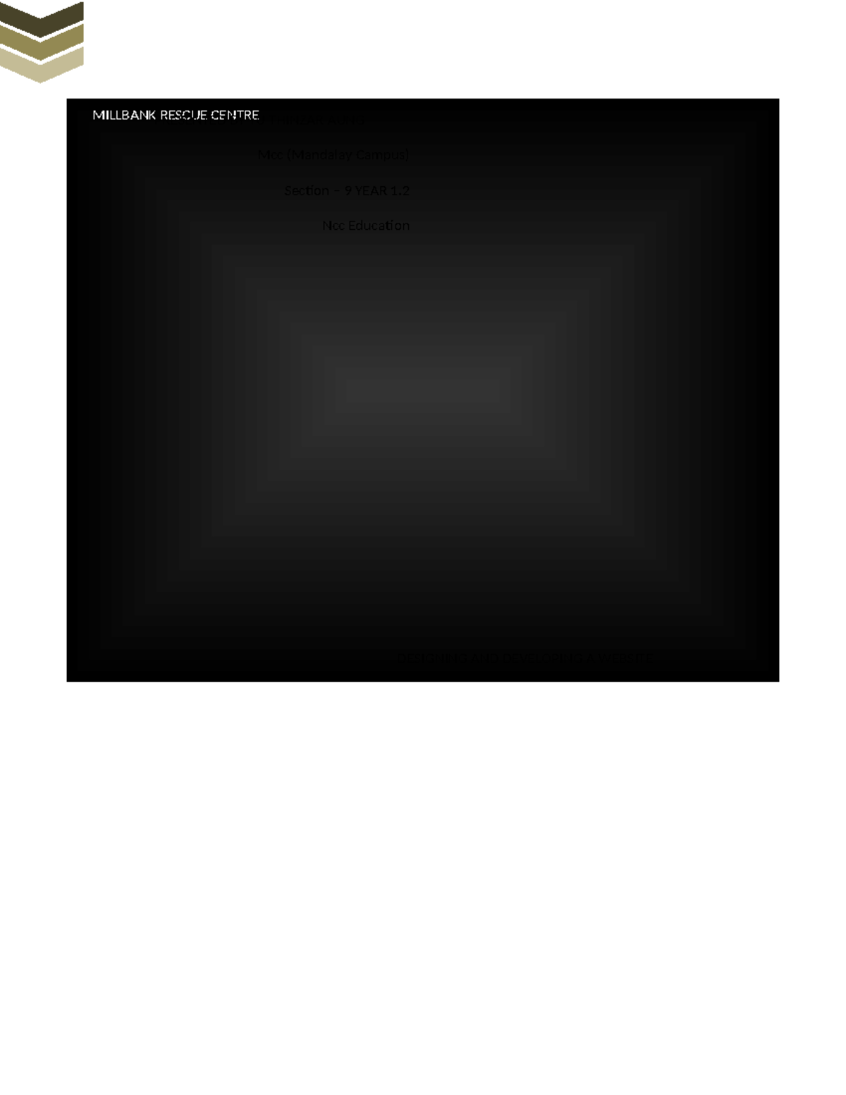 00148185 YU Thinzar AUNG DDW - MILLBANK RESCUE CENTRE PRESENTED BY YU THINZAR AUNG Mcc (Mandalay ...