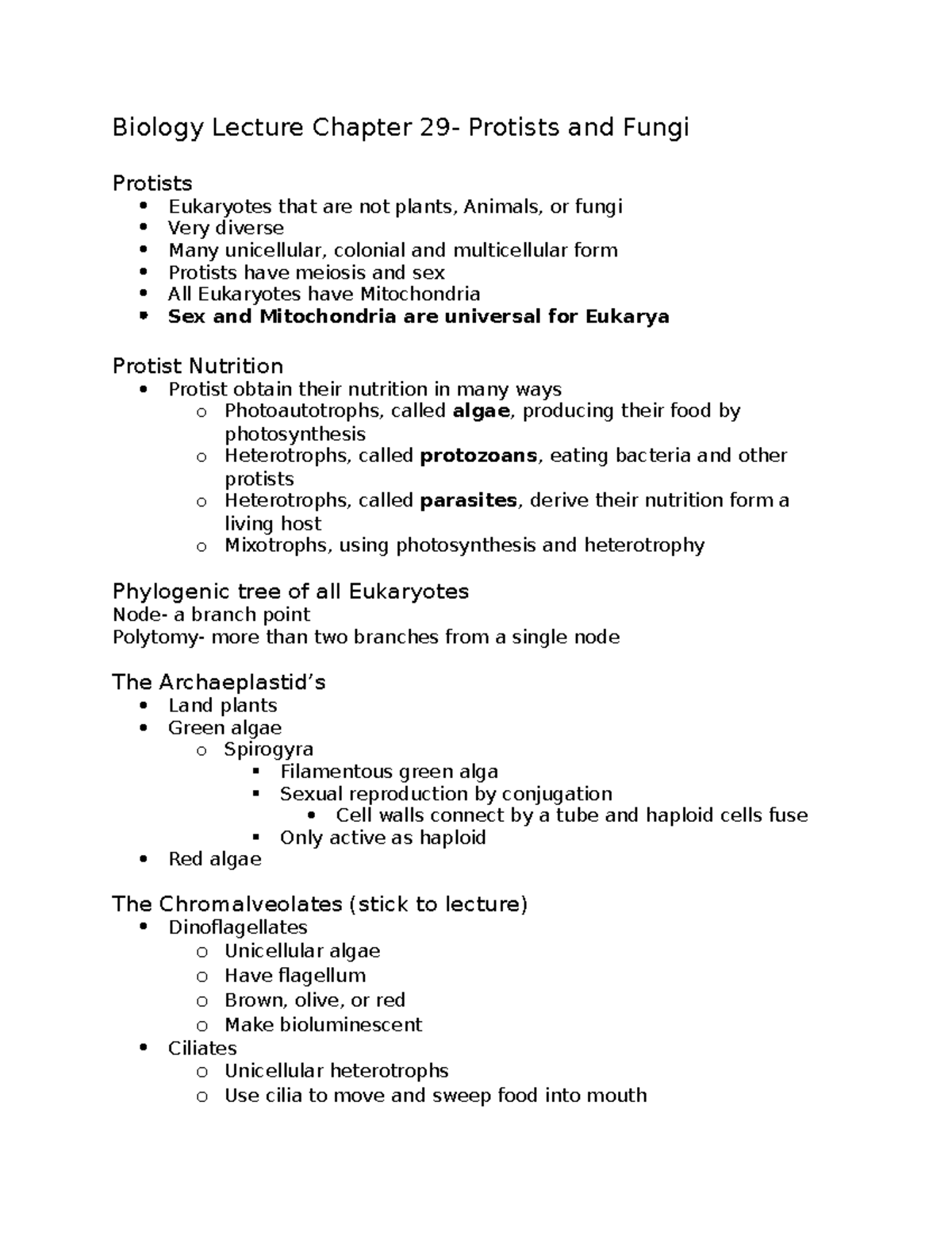 Biology Lecture Chapter 29 Protist And Fungi Biology Lecture Chapter 29 Protists And Fungi