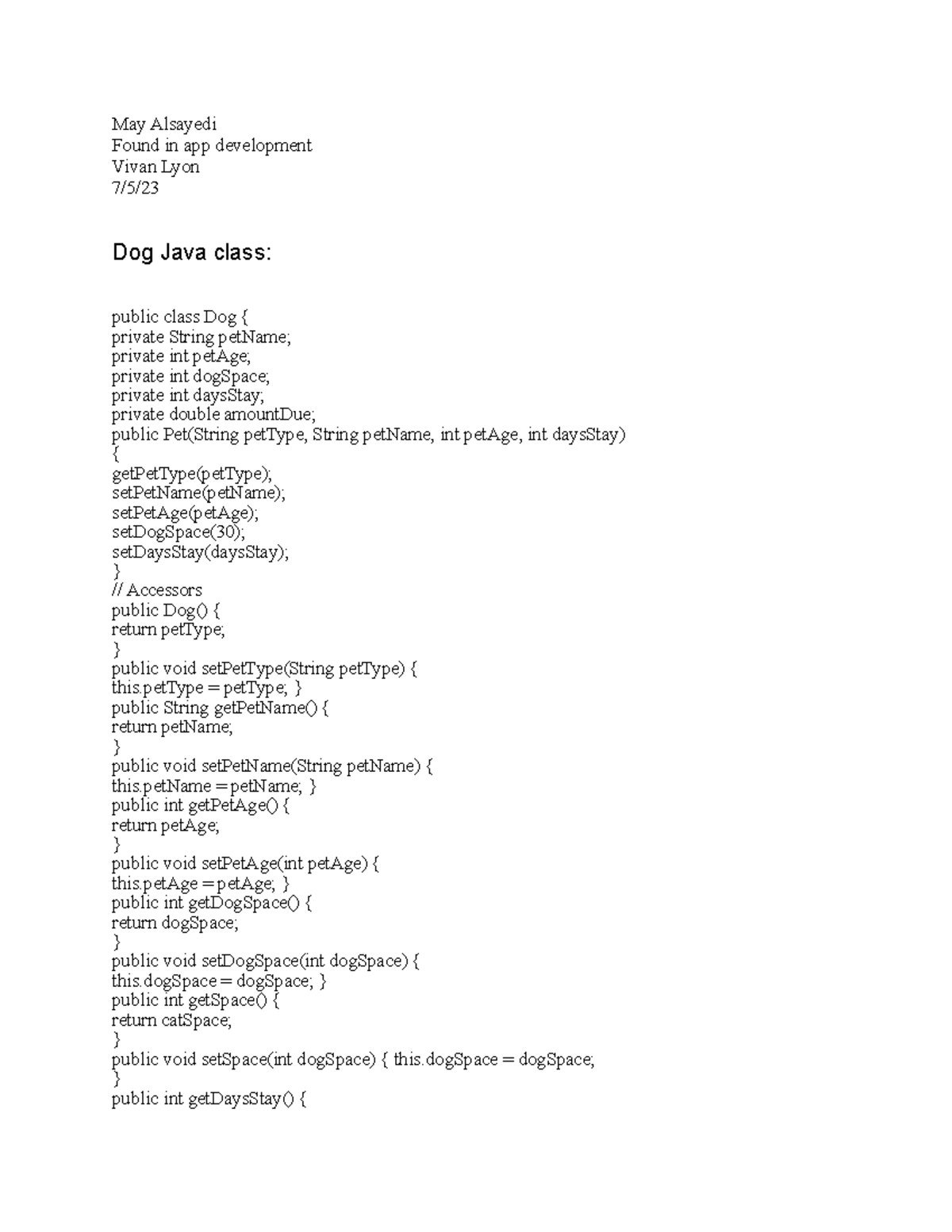 2-3 Assignment Write a Class - May Alsayedi Found in app development ...