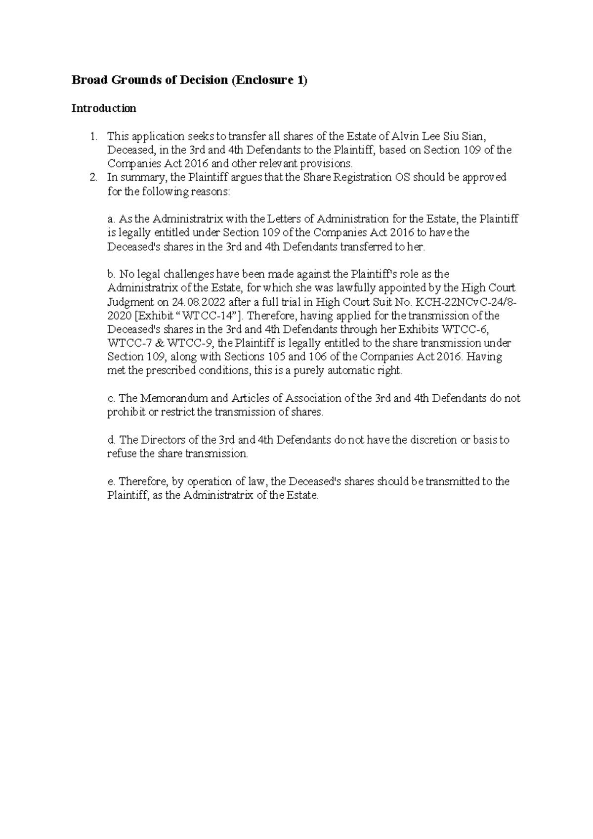 Wendy v Victor Lee - Broad Grounds of Decision (Enclosure 1 ...