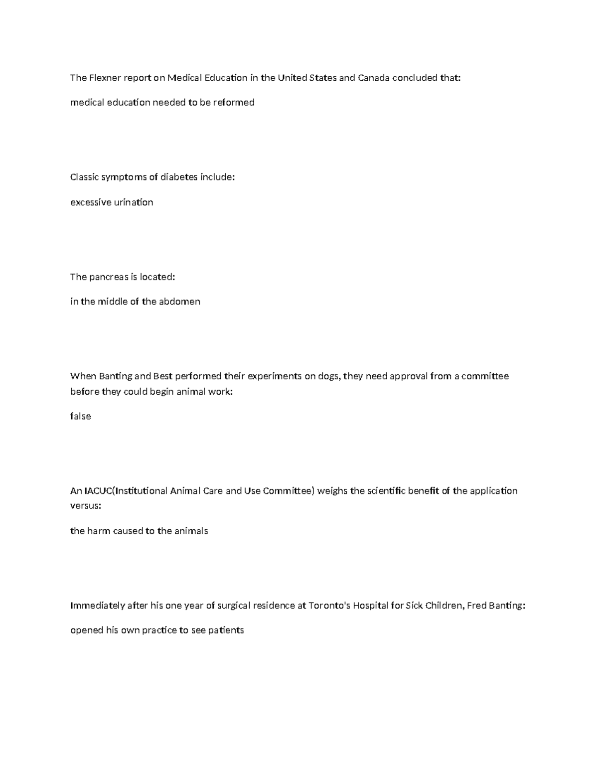 BME Final 3 Sample Questions - The Flexner report on Medical Education ...