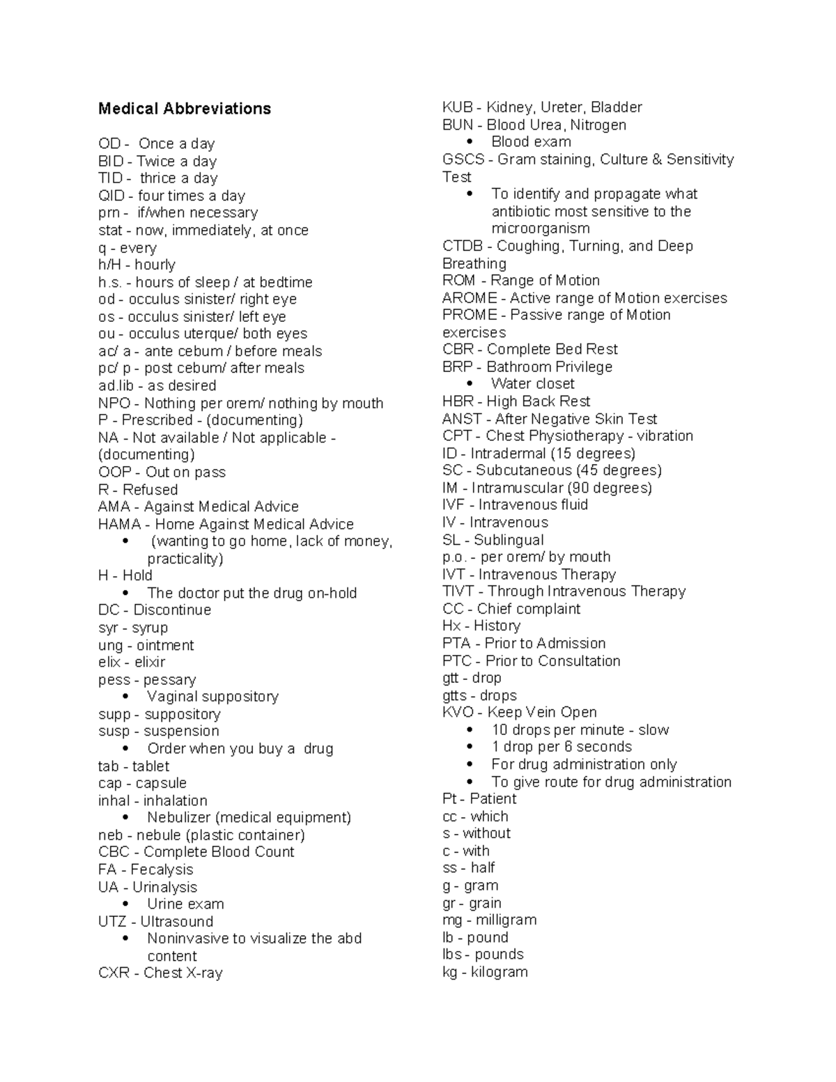 Medical abbreviations reviewer - Medical Abbreviations OD - Once a day ...