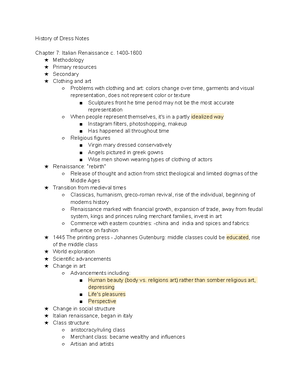 CTE Lecture Notes - CTE3512 Hand - History of Dress Notes Chapter 7 ...