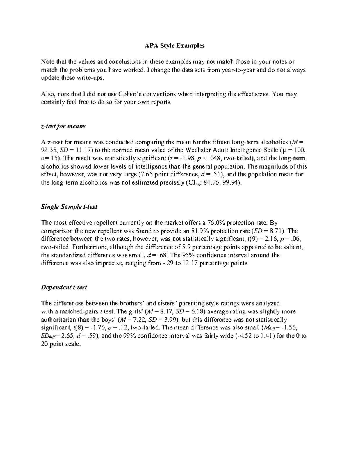 APA Write Ups - APA - APA Style Examples Note that the values and ...