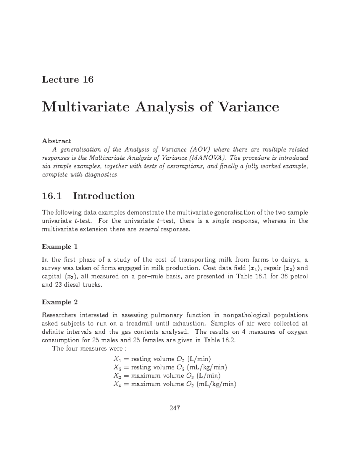 STAT 300 Lecture 16 - Multivariate Analysis of Variance - Lecture 16 ...