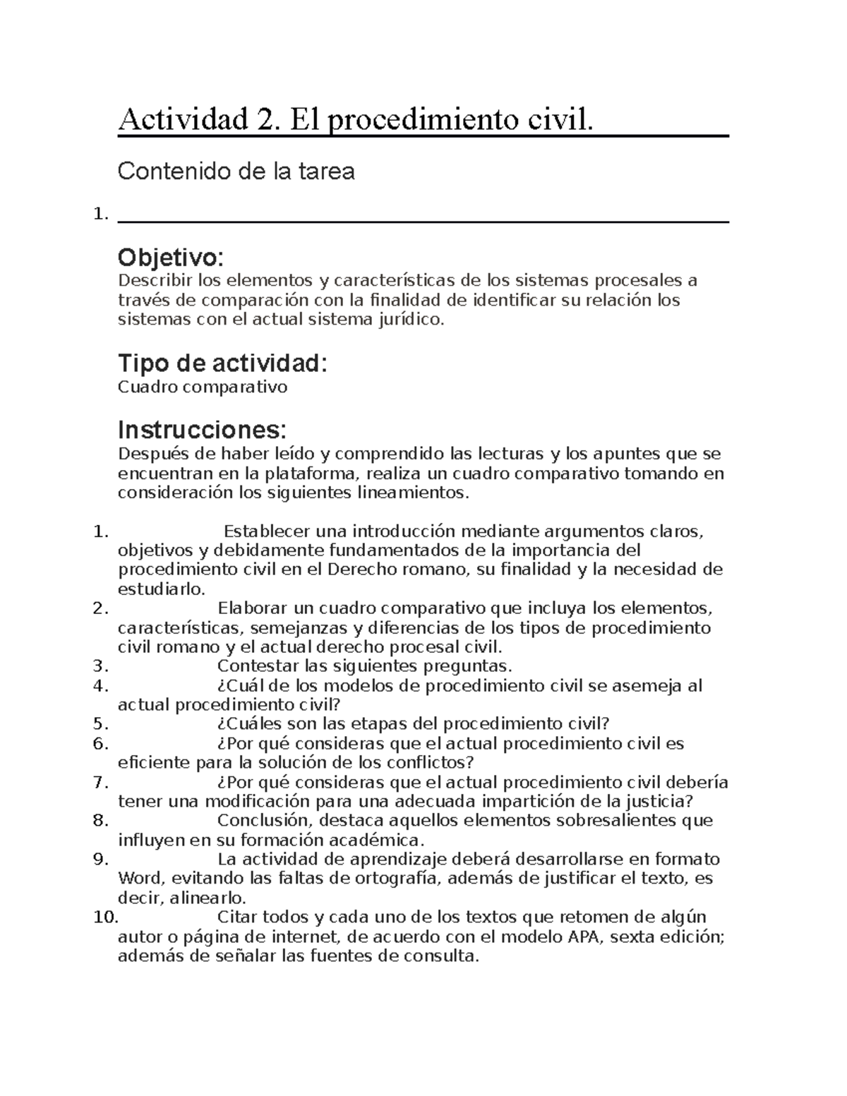 Actividad 2 EL Procedimiento Civil - Actividad 2. El procedimiento ...