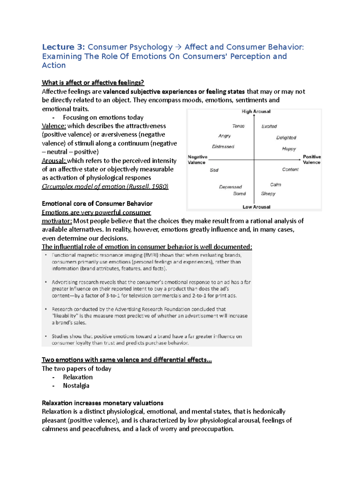 Lecture 3 consumer psych - Lecture 3: Consumer Psychology Affect and ...