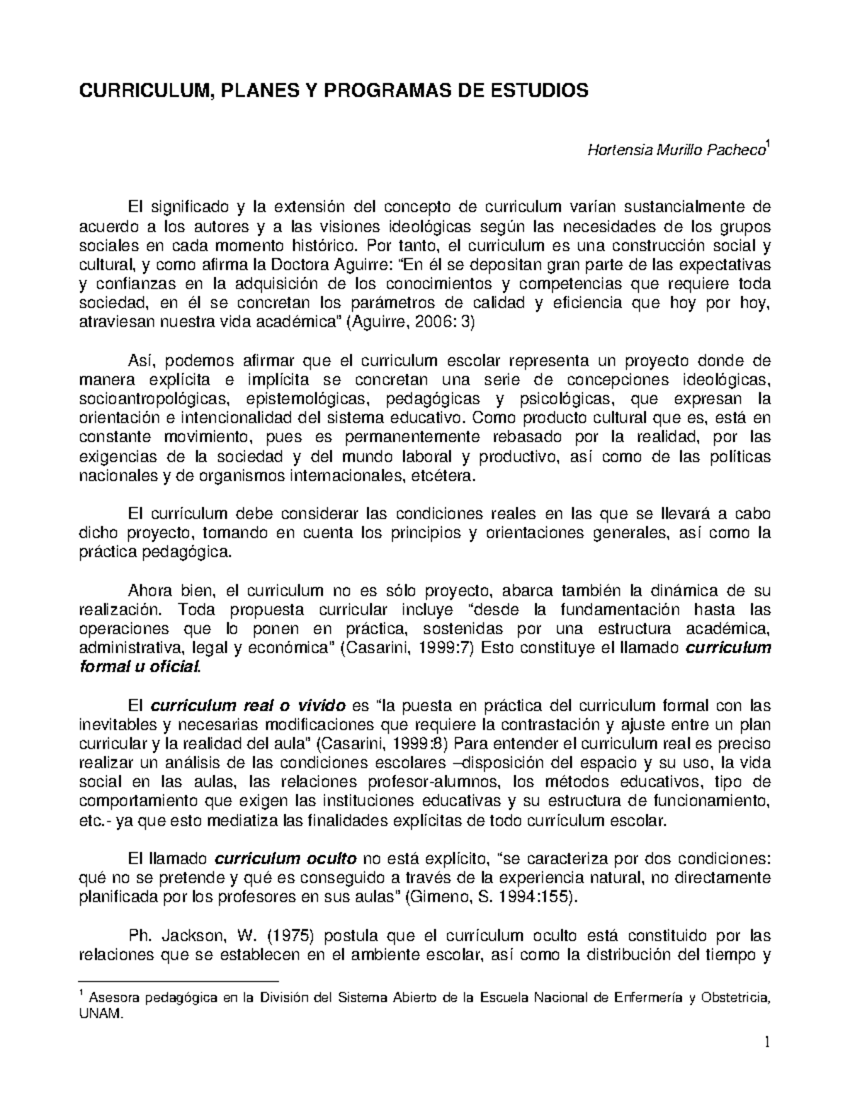 Curriculum, planes y programas - CURRICULUM, PLANES Y PROGRAMAS DE ESTUDIOS Hortensia Murillo ...