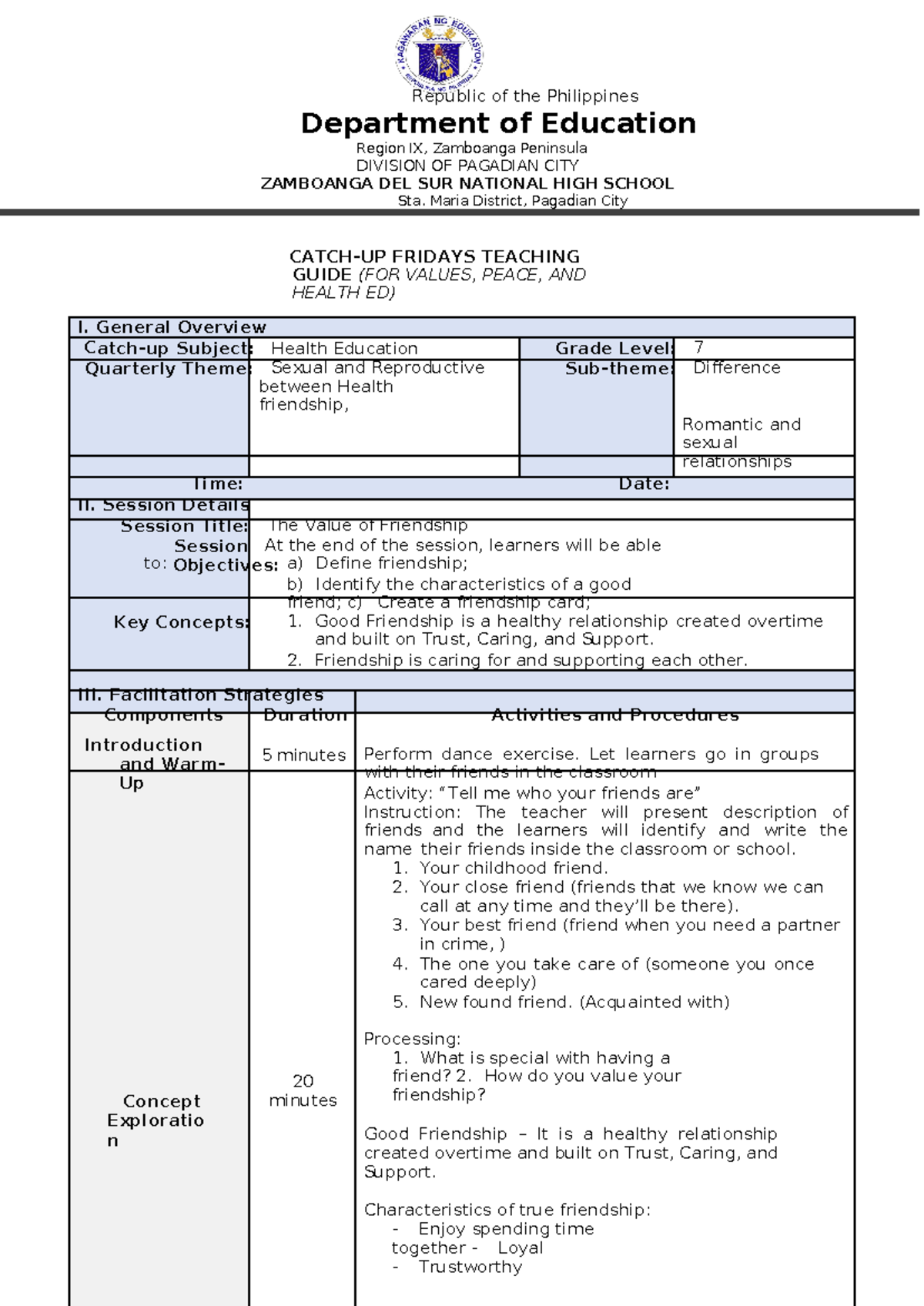Teaching-Guide-health 7 - Department of Education Region IX, Zamboanga ...