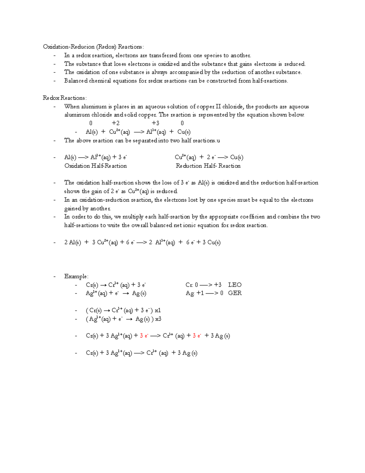 Redox Reactions - Oxidation-Reducion (Redox) Reactions: - In a redox ...