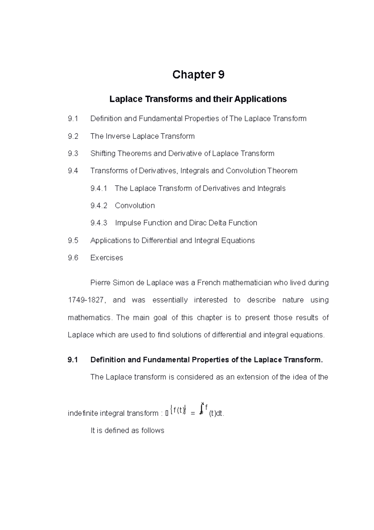 Chapter 9 - Lapalce - Chapter 9 ####### Laplace Transforms and their ...