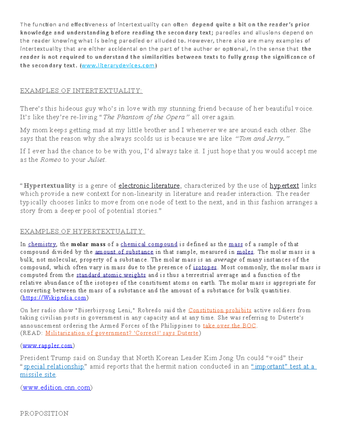 Intertextuality - However, there also are many examples of ...