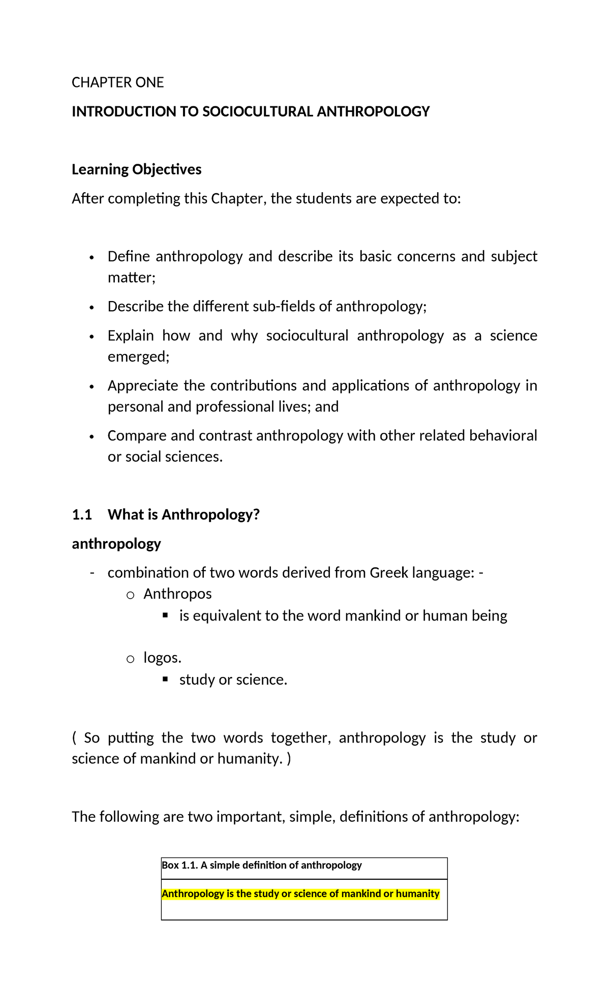 Chapter ONE - INTRODUCTION OF ANTRO - CHAPTER ONE INTRODUCTION TO ...