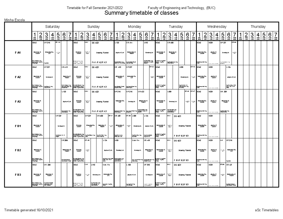 Summary timetable for Basic All - Minha Escola Timetable generated:16 ...