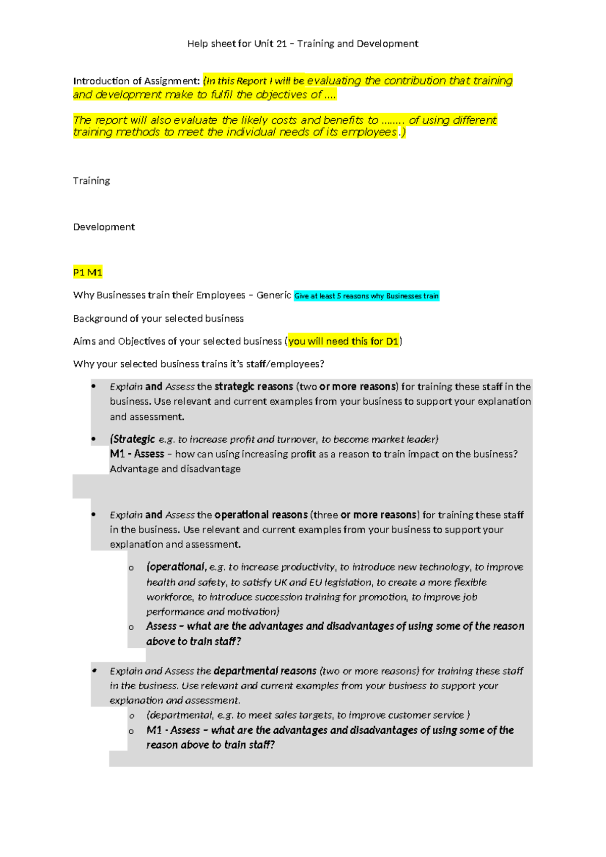 Assignment 1 Help sheet Assignment Guide - Help sheet for Unit 21 ...