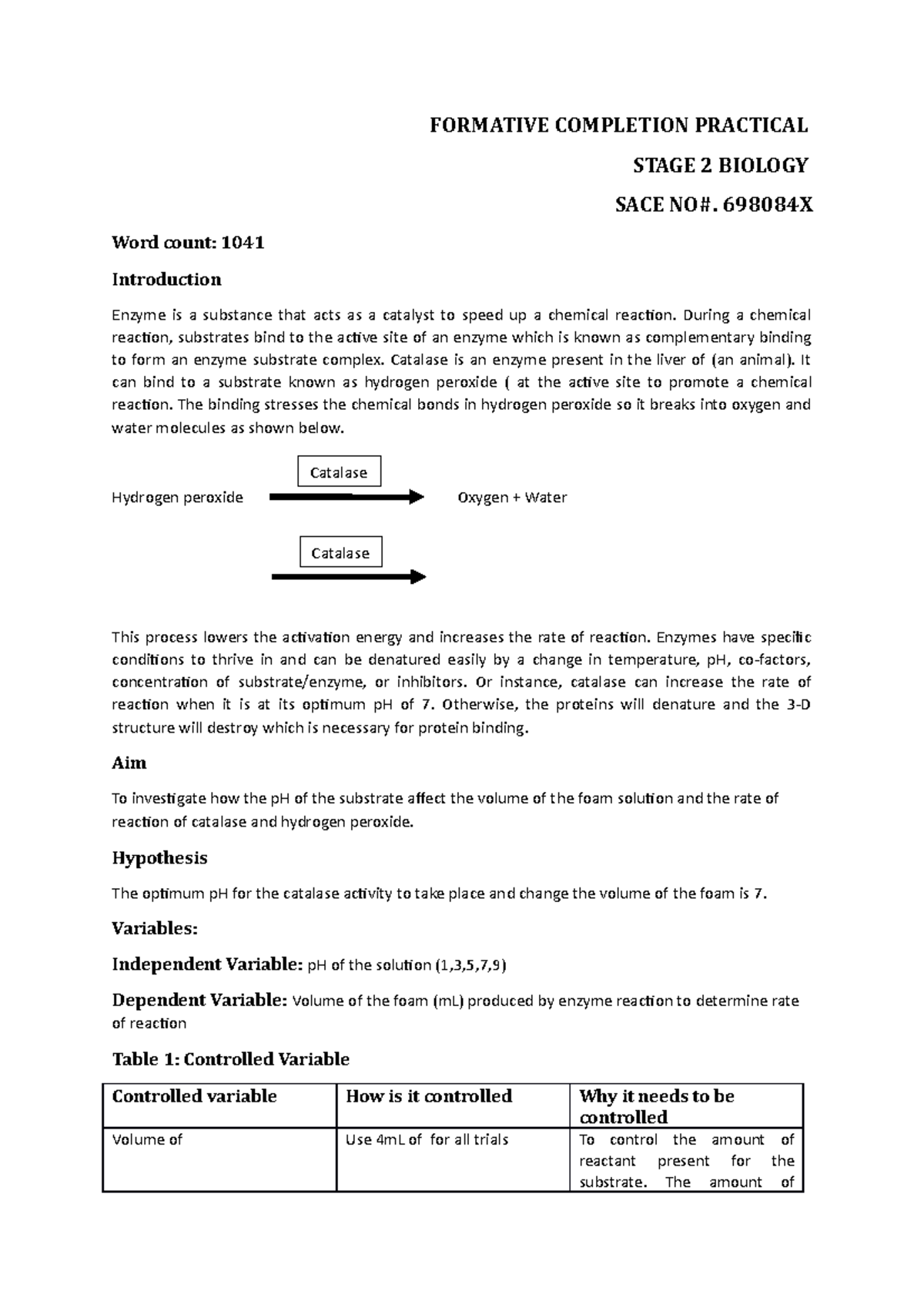 698084 X-2BGY20-AT1-Formative Enzyme Catalase Practical - FORMATIVE ...