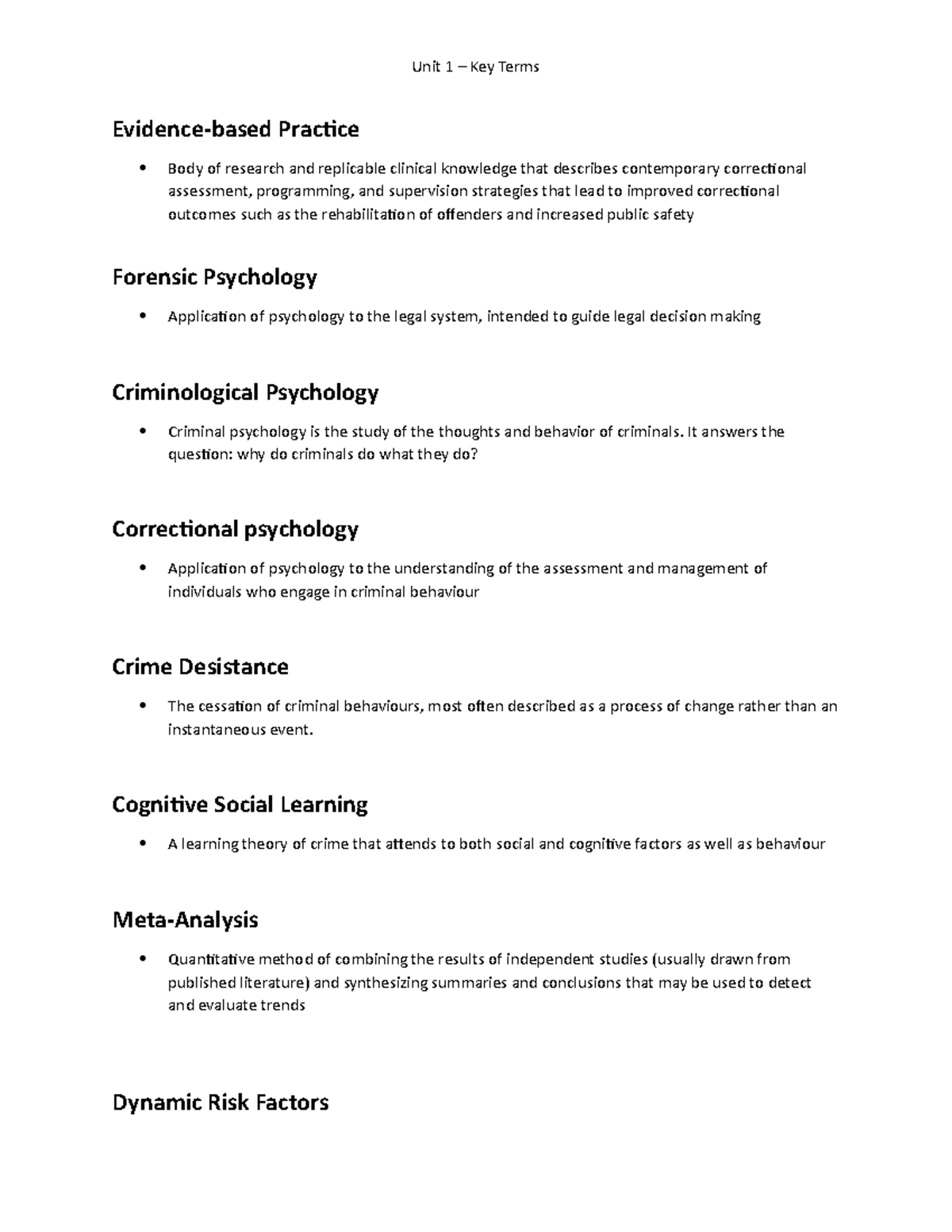 Unit 1 - Key Terms - Unit 1 – Key Terms Evidence-based Practice Body of research and replicable ...