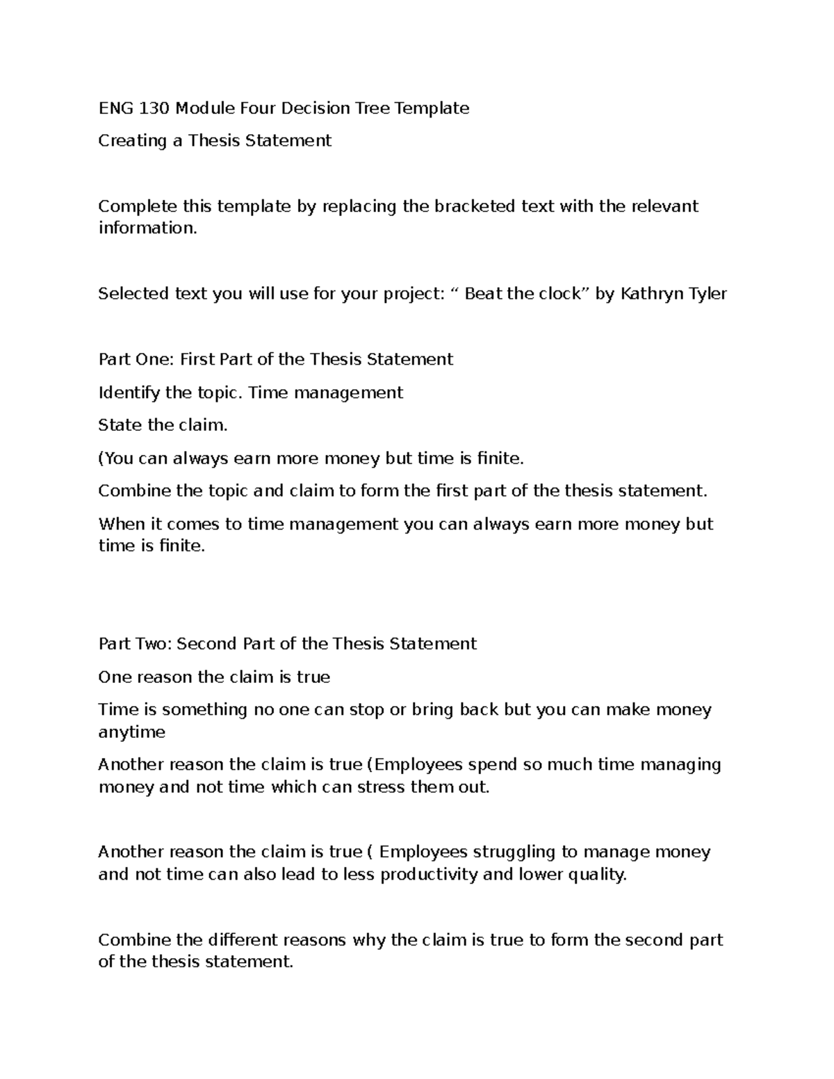 Part one written analysis - ENG 130 Module Four Decision Tree Template ...