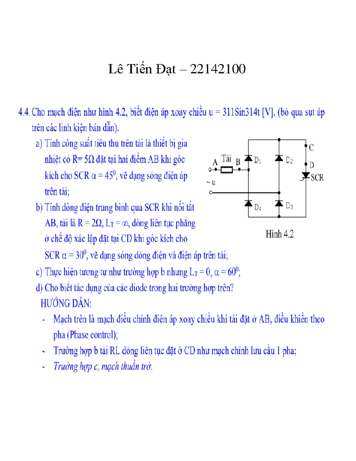 Lê Tiến Đạt - Summary điện tử công suất - Lê Tiến Đạt – a, Dạng sóng ...