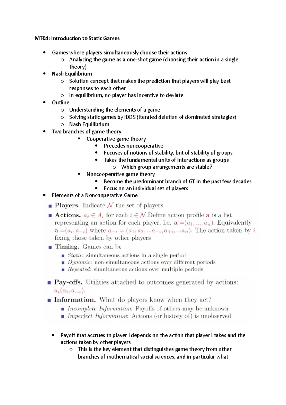 MT04 - Introduction to Game Theory - MT04: Introduction to Static Games ...