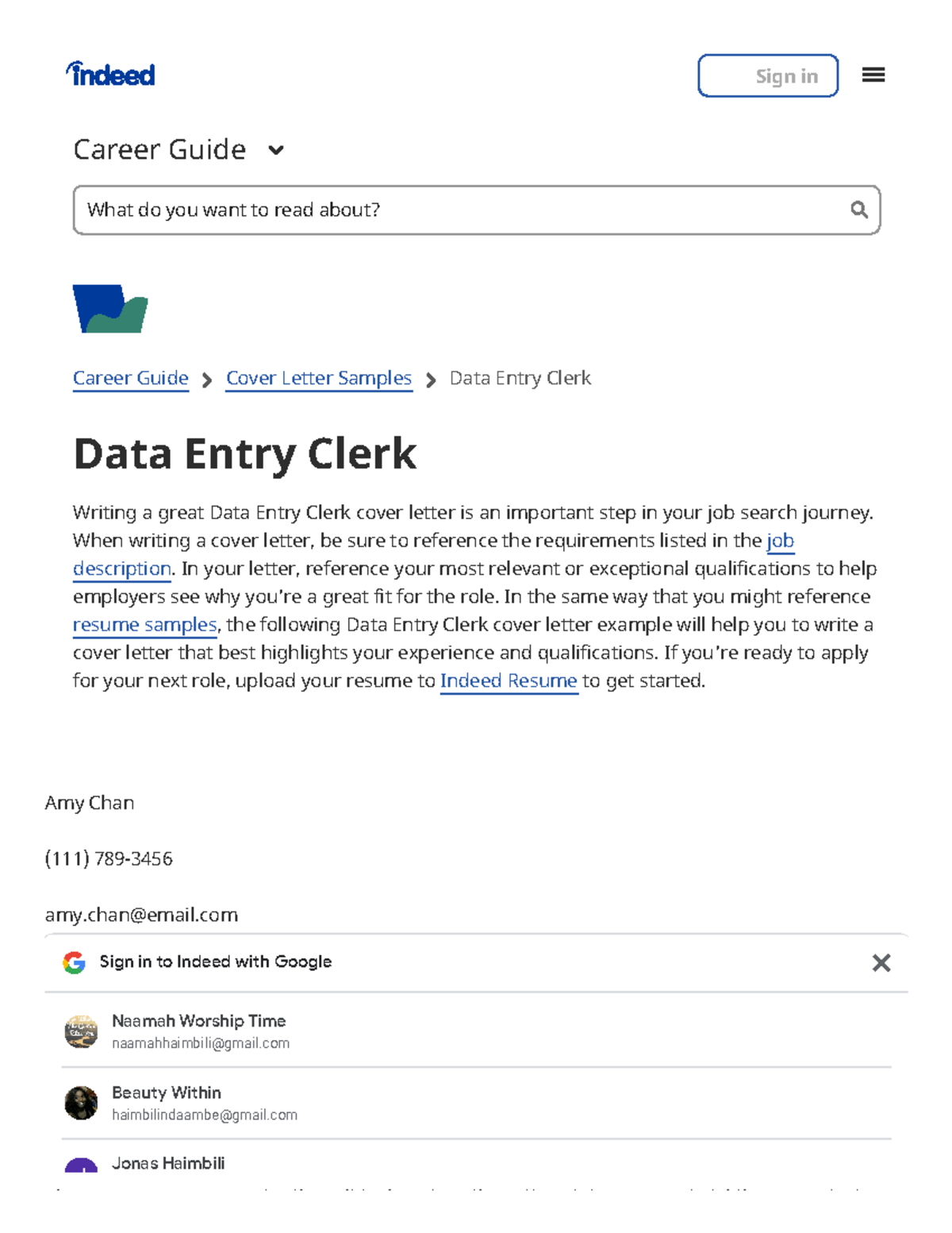 Data Entry Clerk Cover Letter Examples and Templates Indeed - Career ...