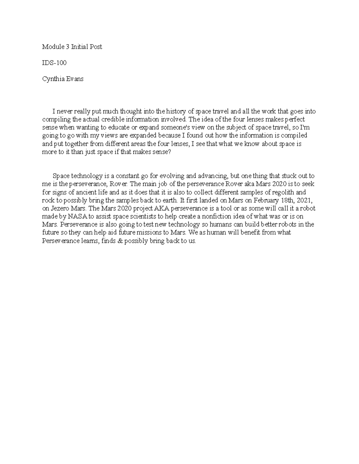 Module 3 Initial Post - work i did - Module 3 Initial Post IDS- Cynthia ...