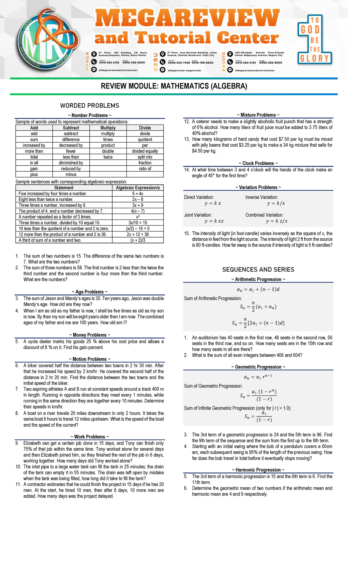 Review Module 01 - Algebra - Part 2 - REVIEW MODULE: MATHEMATICS ...