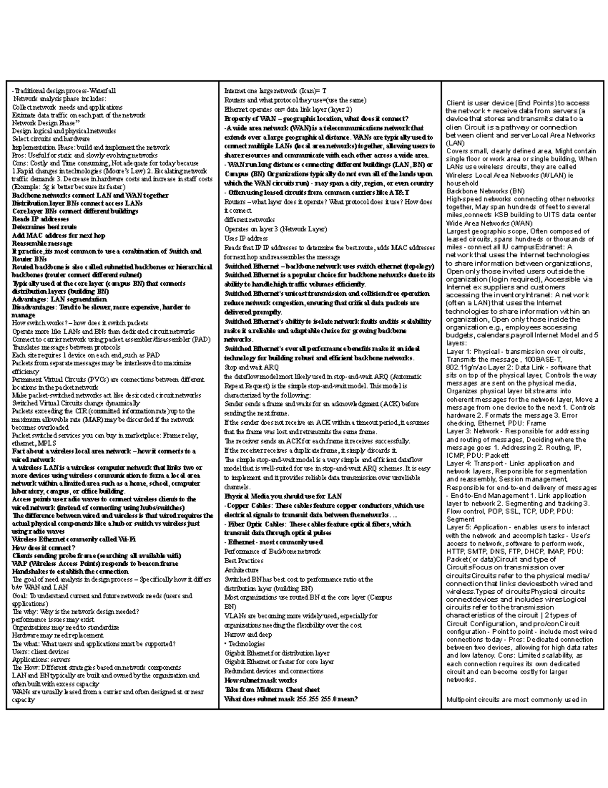 S305 Final Cheat Sheet -Traditional design process-Waterfall Network ...