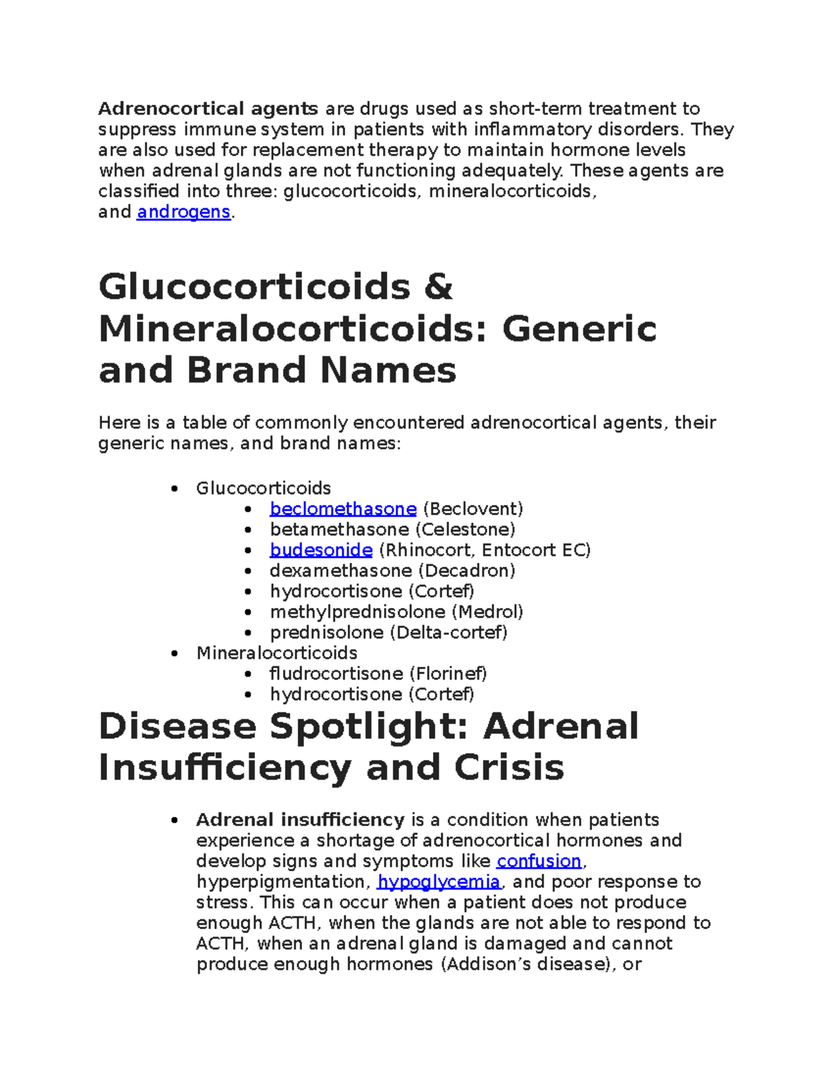 Adrenocortical agents - They are also used for replacement therapy to ...