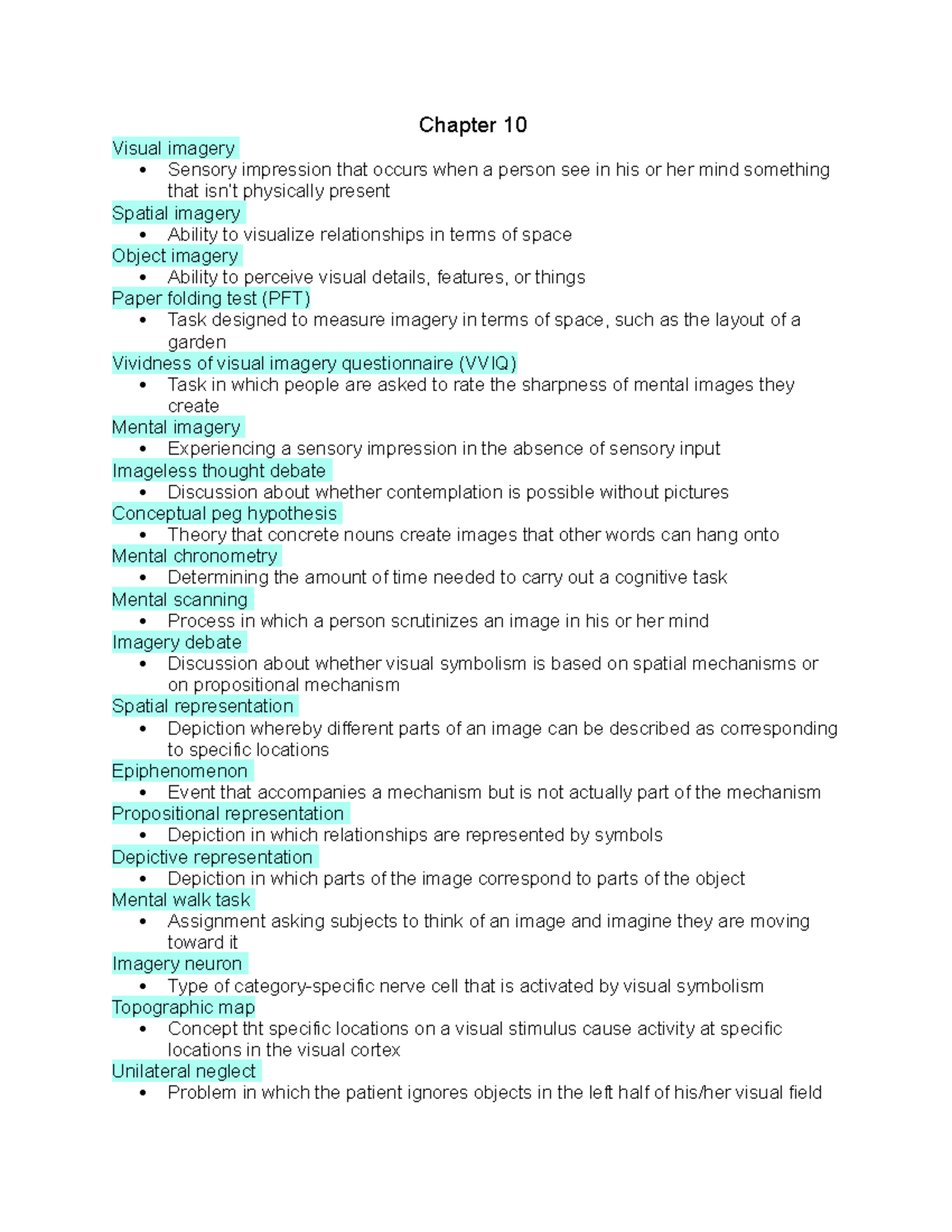 Psyc4100vocabch 10 - Textbook Vocabulary - Chapter 10 Visual imagery ...