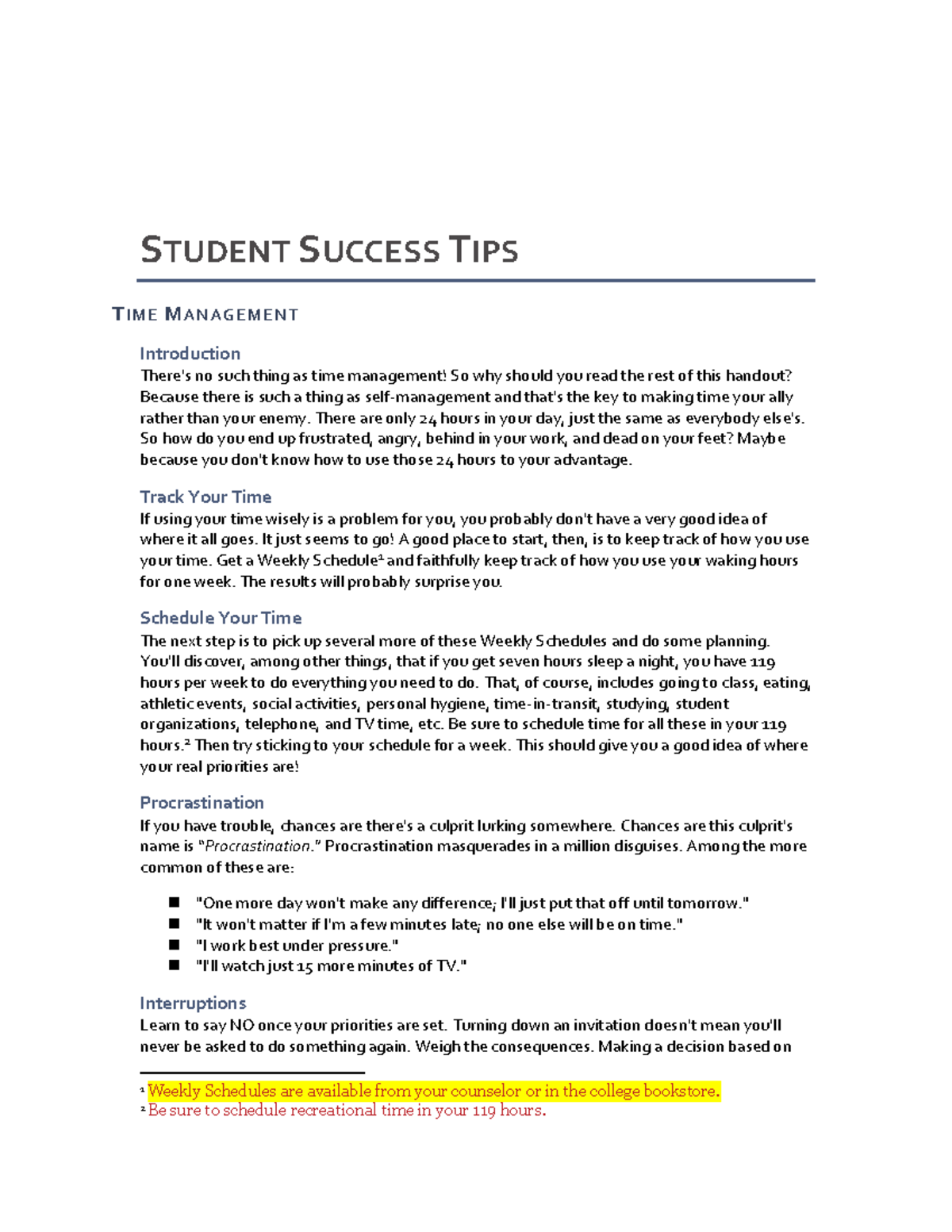 Student - ssss - STUDENT SUCCESS TIPS TIME MANAGEMENT Introduction ...