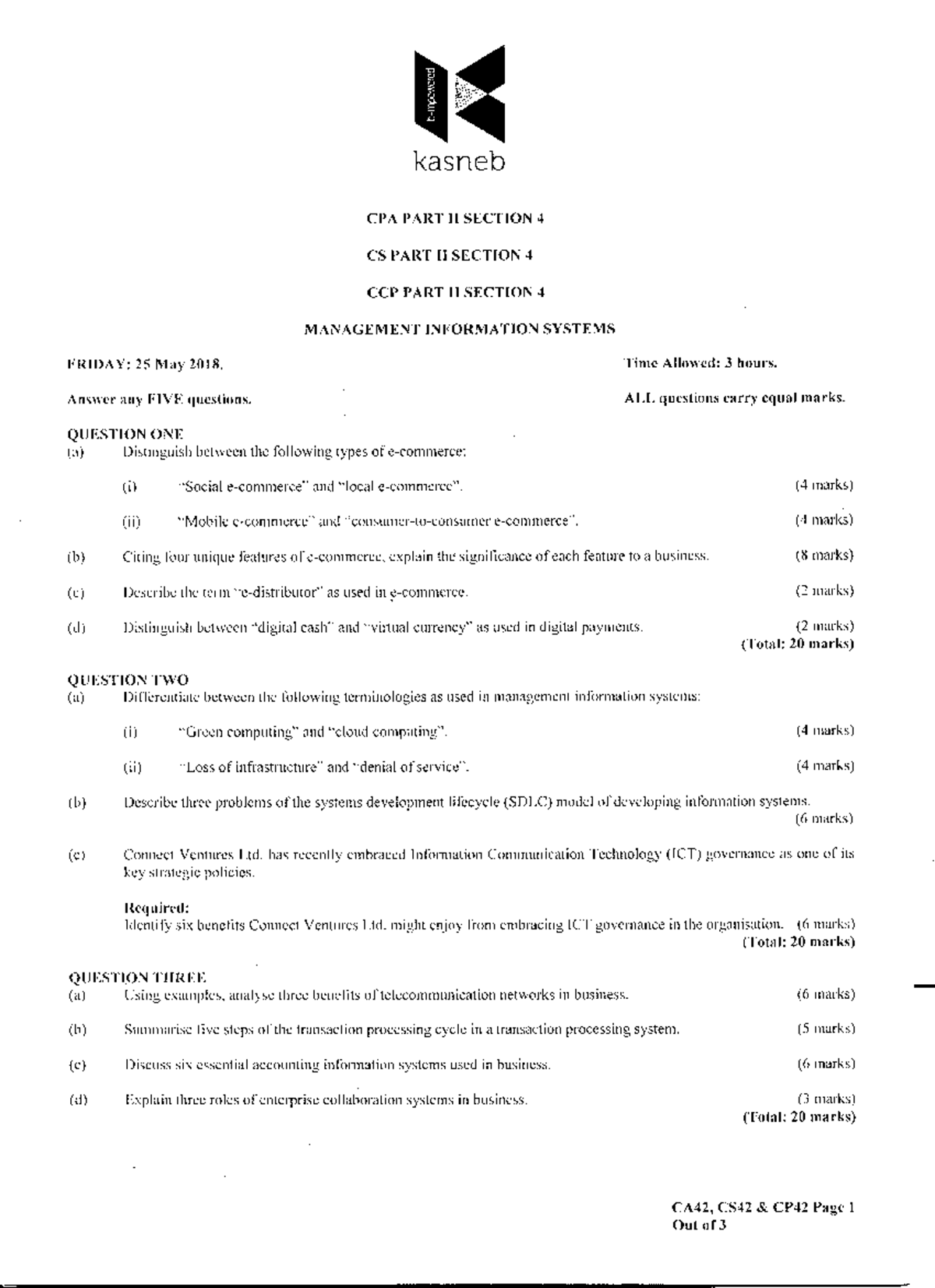 MIS MAY 2018 - PAST PAERS KASNEB - Information Technology - Studocu