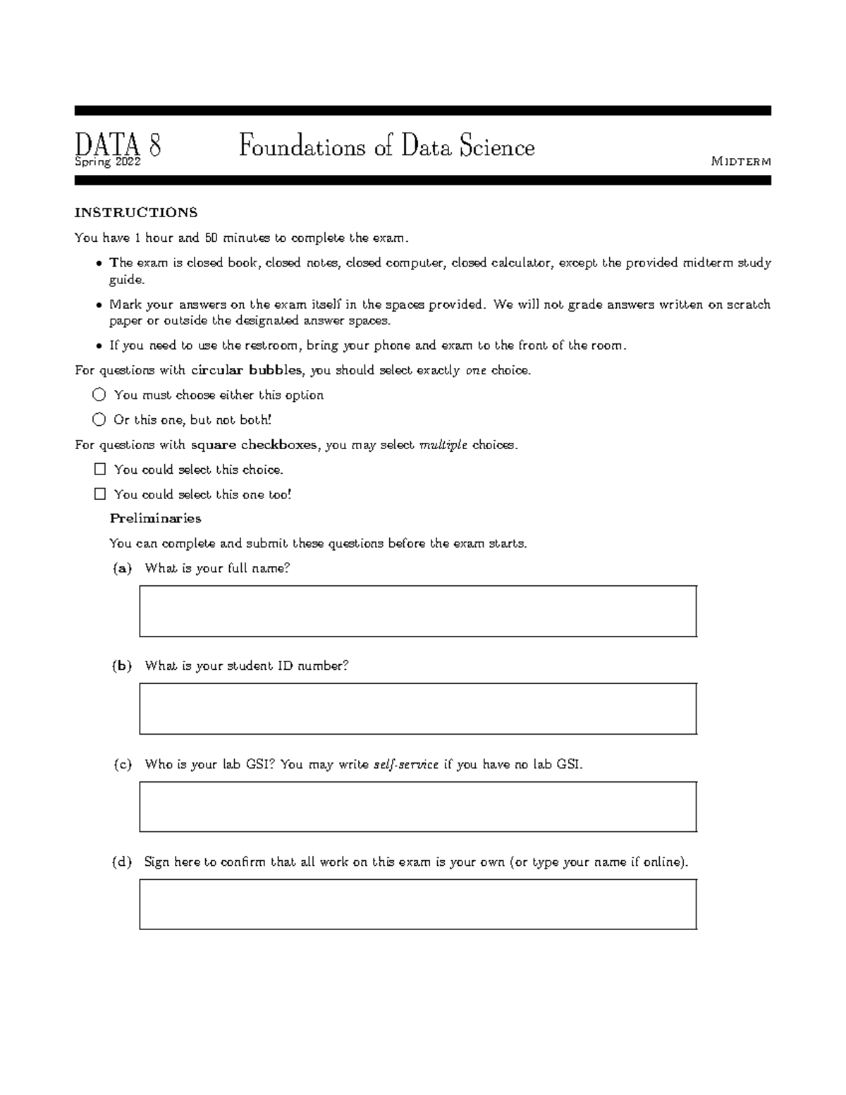 data 8 midterm 2 - DATA 8 Foundations of Data Science Spring 2022 ...