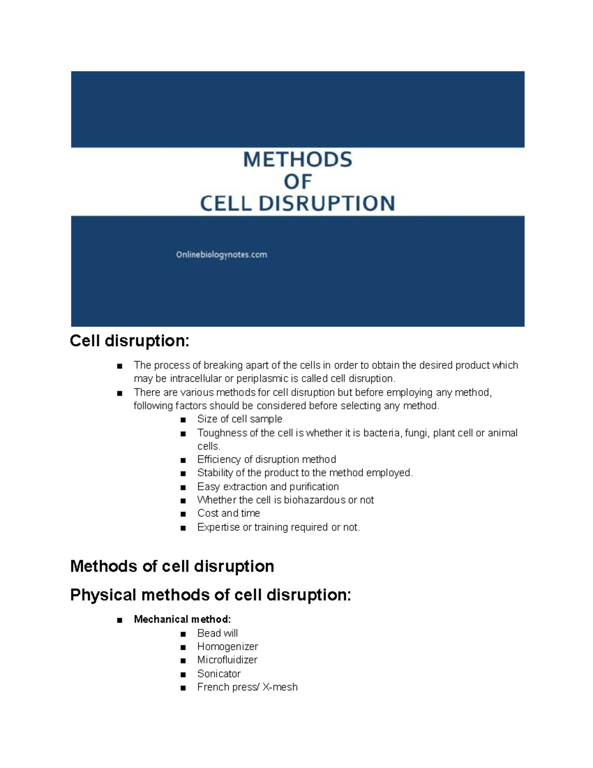 Cell disruption - C. Brown - Cell disruption: The process of breaking ...