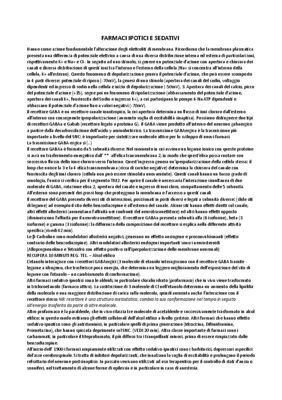 Farmaci Ipotici E Sedativi - FARMACI IPOTICI E SEDATIVI Hanno come ...