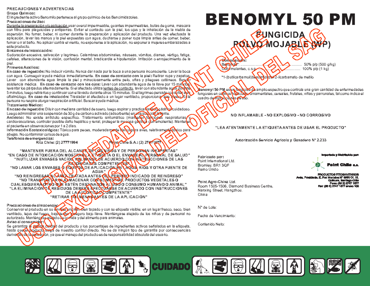 Benomyl 50 pm 19-04-2021 - Fecha de Vencimiento: Room 1505-1506 ...