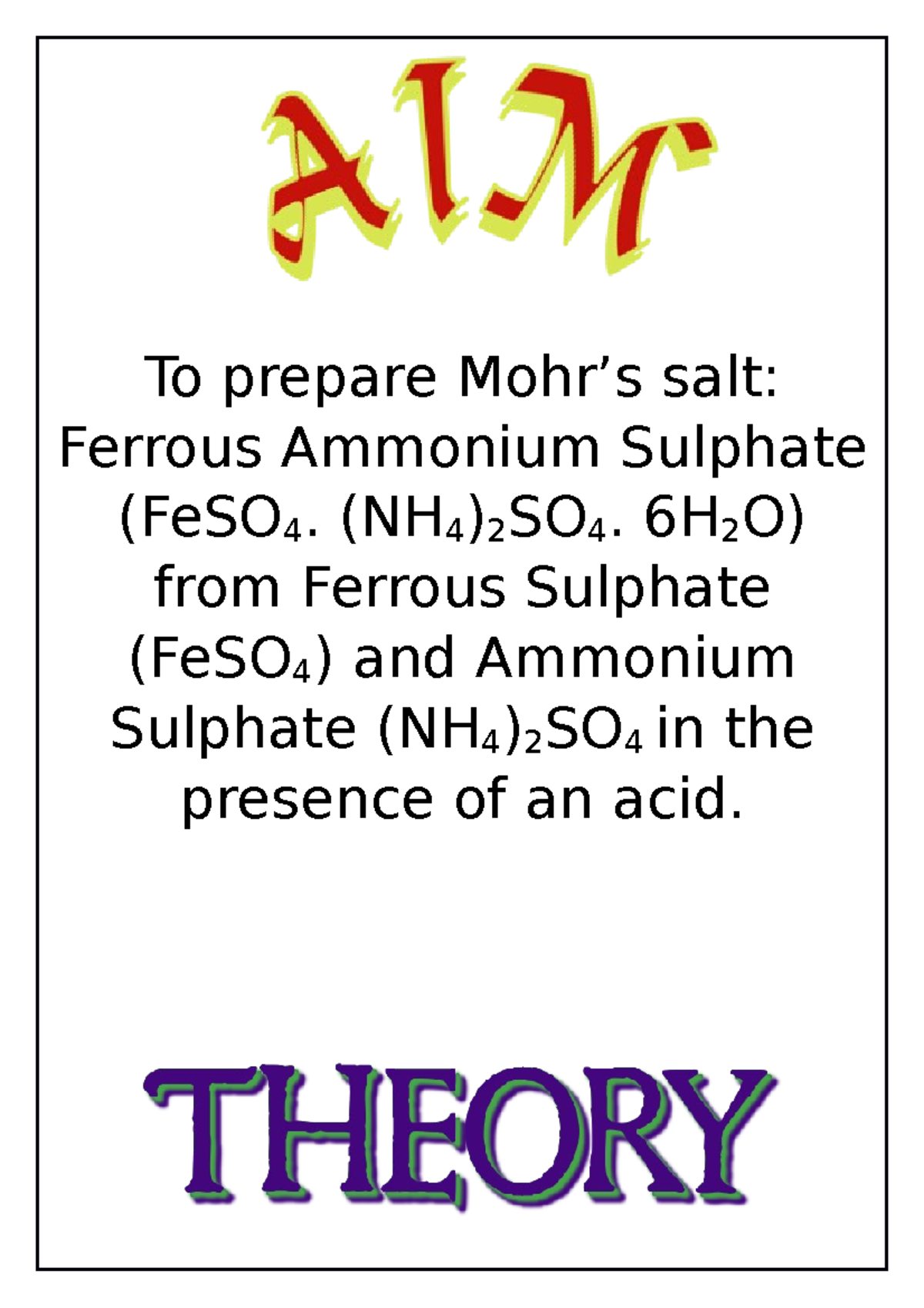 Extras - preparation of mohr's salt - To prepare Mohr’s salt: Ferrous ...