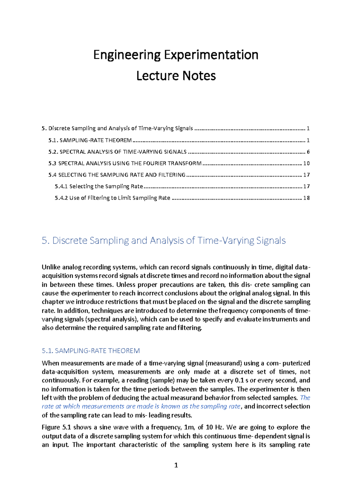 Chapter 5 Discrete Sampling and Analysis of TIme-Varying Signals - Engineering Experimentation ...