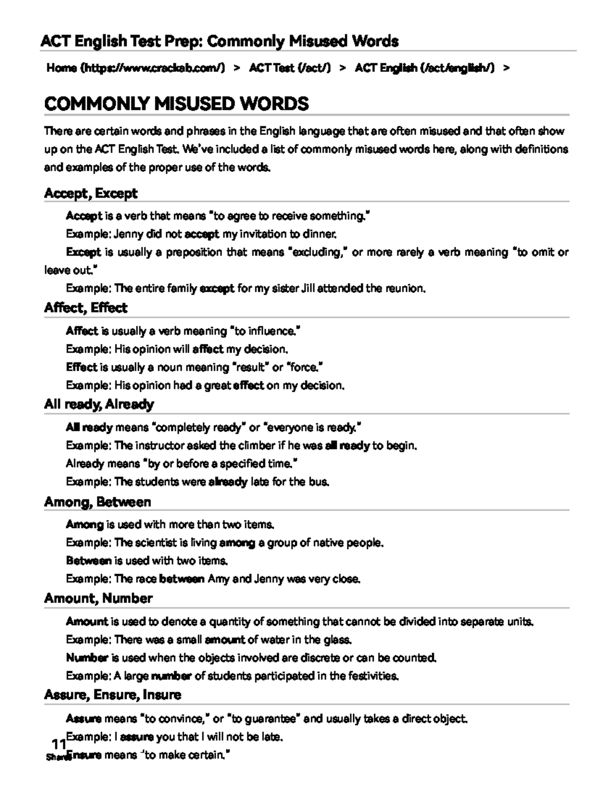 Recent tabs - ACT - ACT English Test Prep: Commonly Misused Words Home ...